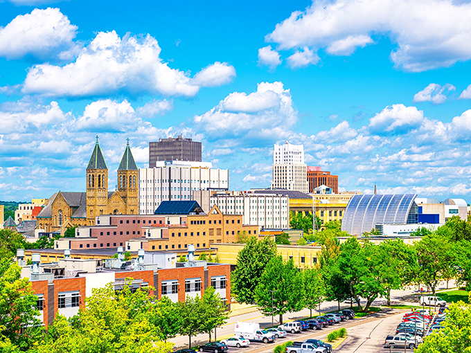 City sophistication meets small-town prices in downtown Akron, where retirement dreams don't require lottery wins.