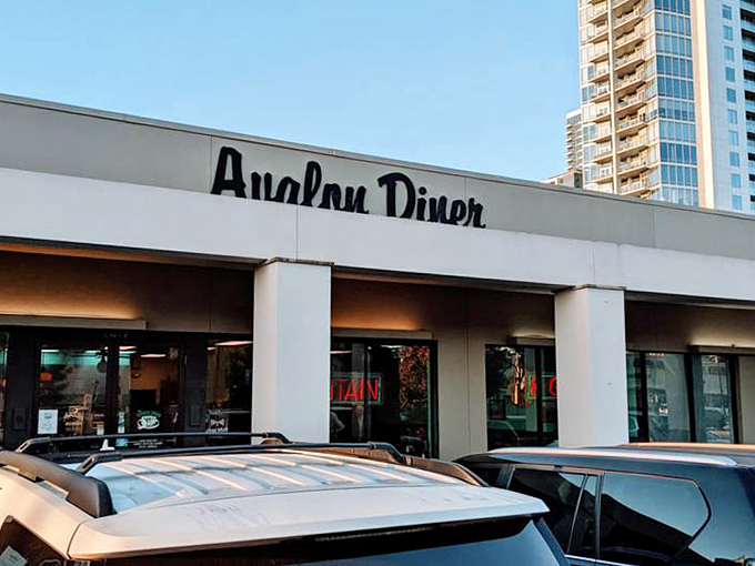 Morning sunshine highlights Avalon Diner's classic facade &ndash; a Houston breakfast institution that time forgot (thankfully).