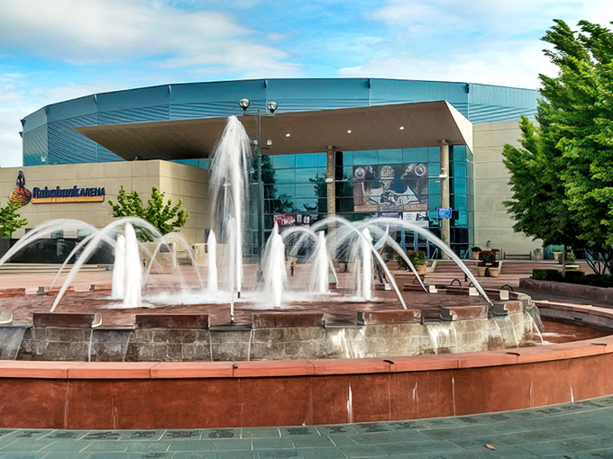 Water dances in the desert at Bakersfield's Rabobank Arena. Like finding an oasis where both entertainment and fountains flow freely.