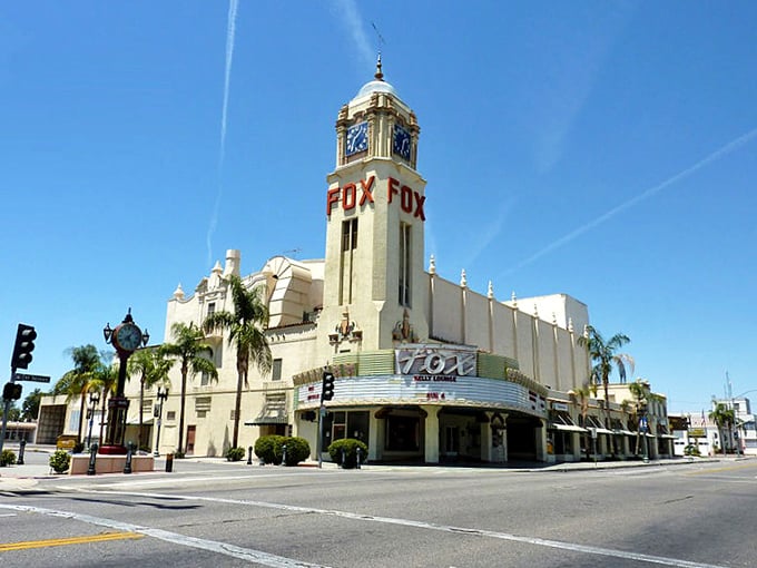 The Fox Theatre in Bakersfield&mdash;Spanish Revival architecture with a side of showbiz glam, complete with palm tree entourage.