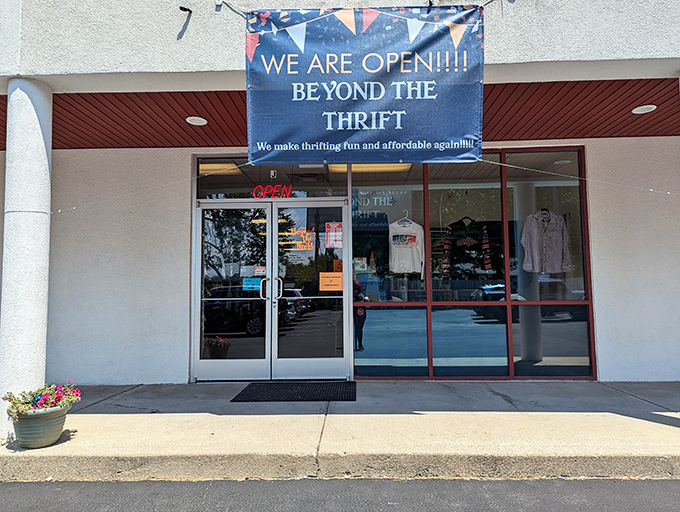 "We make thrifting fun and affordable again!" declares the banner. As if thrifting ever stopped being the retail equivalent of a treasure hunt.