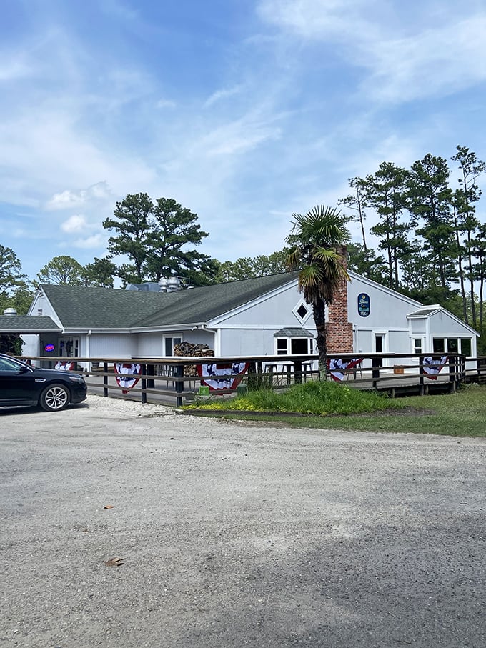 Surrounded by tall pines and decorated with patriotic bunting, Blue Pete's is where nature and comfort food have their perfect meeting.