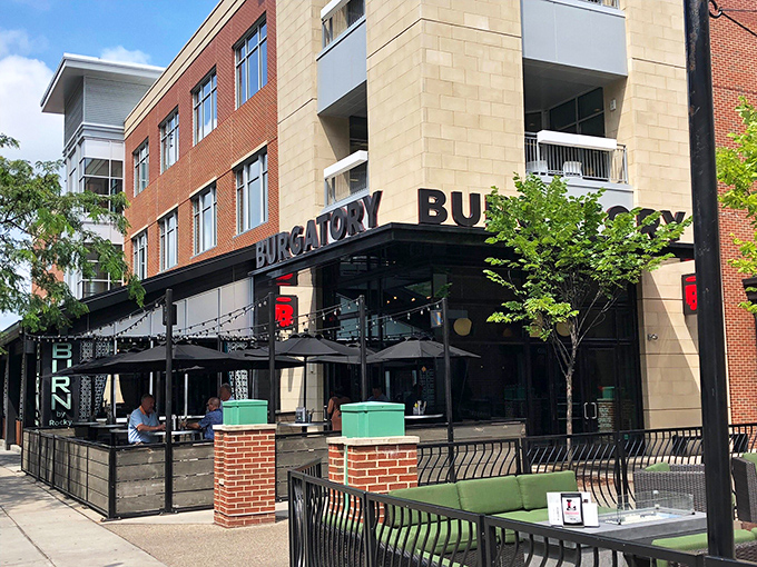 The outdoor seating at Burgatory offers the perfect stage for Pittsburgh's favorite summer activity: public burger enjoyment.