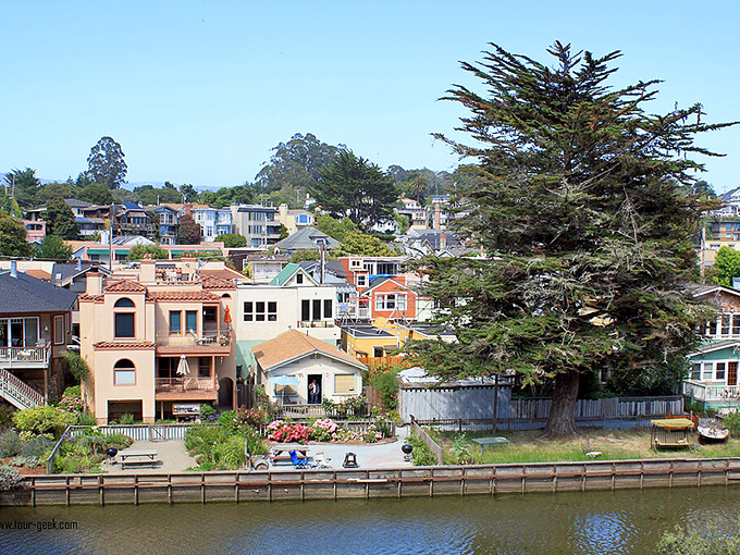 The vibrant waterfront homes of Capitola create a painter's palette against the blue canvas of Monterey Bay.