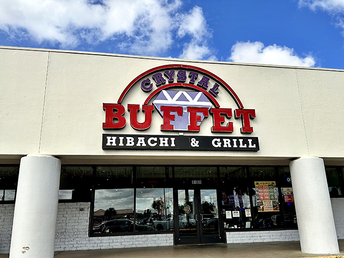 Behind those columns lies a kingdom of Asian flavors. Crystal Buffet's sign promises exactly what you'll find inside&mdash;a gem of a meal experience.