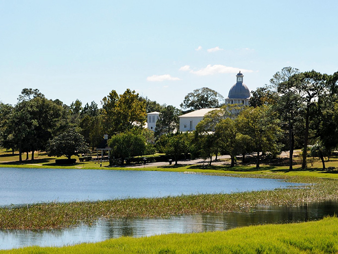 The perfect circle of Lake DeFuniak creates a mirror for Victorian homes surrounding it &ndash; architectural eye candy with a water feature to match.