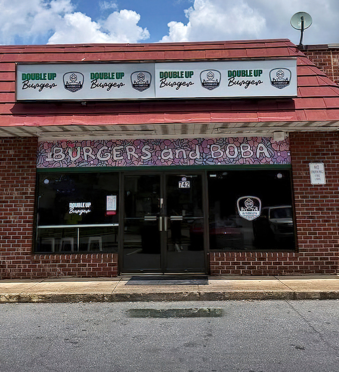 The quirky "Burgers and Boba" sign tells you everything you need to know&mdash;this place marches to the beat of its own delicious drum.