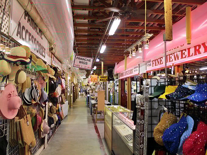 This indoor bazaar stretches like a treasure hunter's fever dream, organized chaos at its most beautiful.