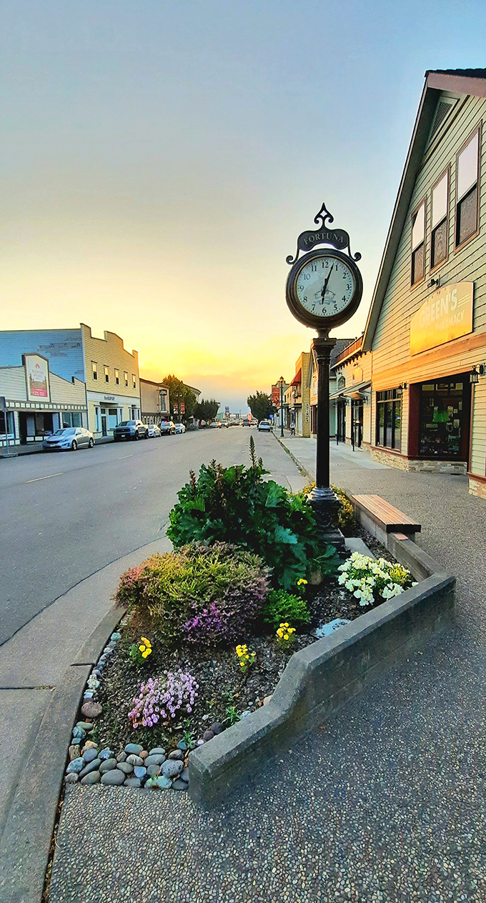 Golden hour transforms this Humboldt County gem into a scene worthy of a Hallmark movie, complete with perfect lighting.