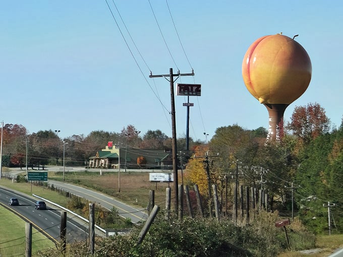 The peach that launched a thousand road trips! Gaffney's iconic water tower stands proudly against the sky like Georgia's jealous cousin.