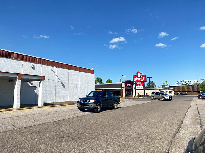Wide streets and blue skies create the perfect backdrop for this quintessential American small-town scene.