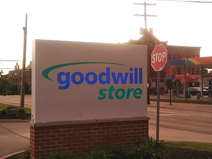 That classic Goodwill sign means one thing: someone's castoffs are about to become your favorites.