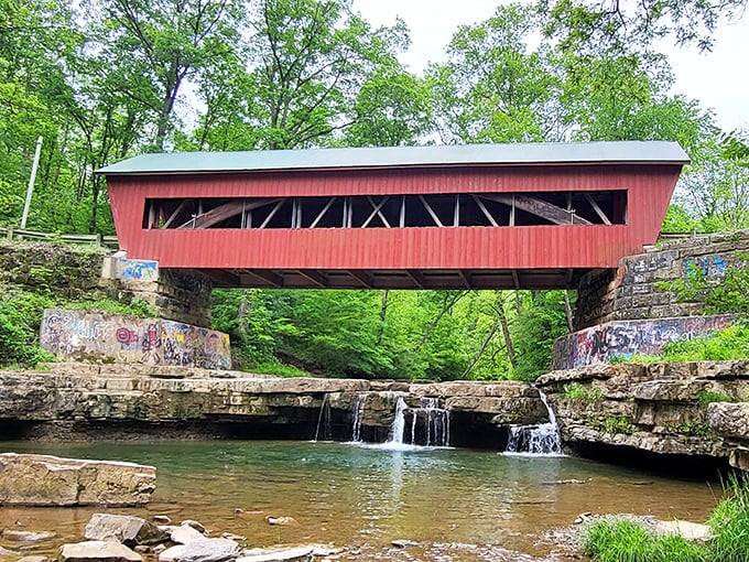 Water dancing over rocks below while you stand in this wooden sanctuary &ndash; pure Ohio poetry.