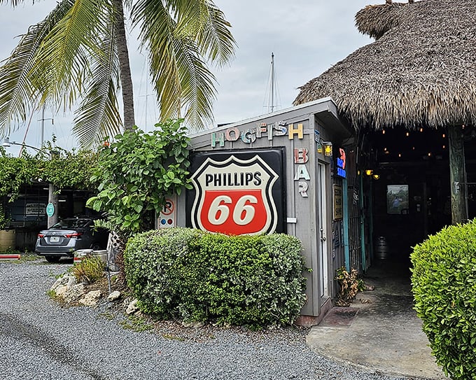The Phillips 66 sign might confuse you, but trust me &ndash; the only fuel you need here is their legendary hogfish sandwich.