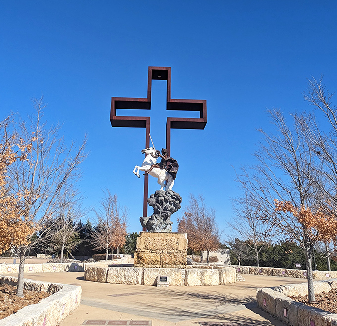 Beneath Kerrville&rsquo;s brilliant blue sky, the stunning Empty Cross monument and rider statue create a peaceful spot for reflection and inspiration.