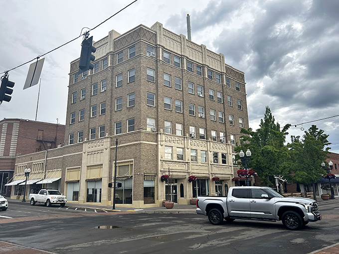 The white historic building overlooks Klamath Falls with the quiet confidence of a town that knows its true value.
