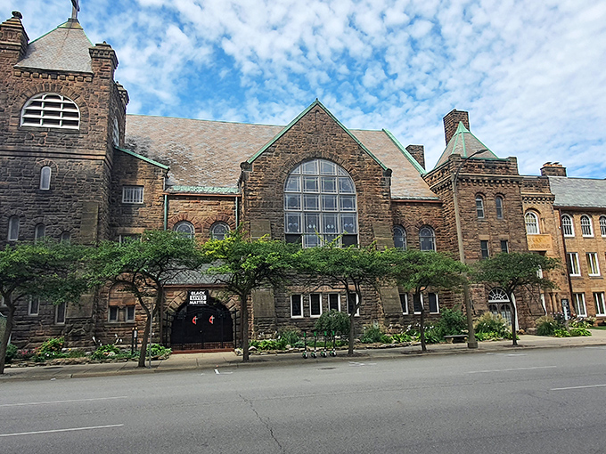This impressive stone building in Lansing houses cultural treasures, where residents enjoy enrichment without emptying their wallets.
