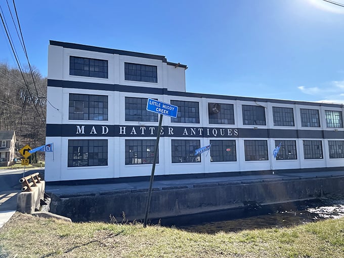 Perched alongside Little Muddy Creek, this former factory now manufactures only one thing: amazing antique discoveries.