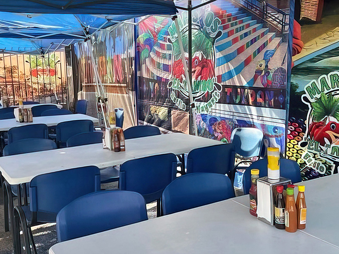 Vibrant murals and plastic chairs create the perfect setting for authentic mariscos that transport your taste buds south. 