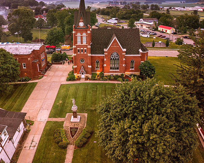 Historic storefronts in New Glarus where you can practically smell the chocolate and cheese from this photo alone.