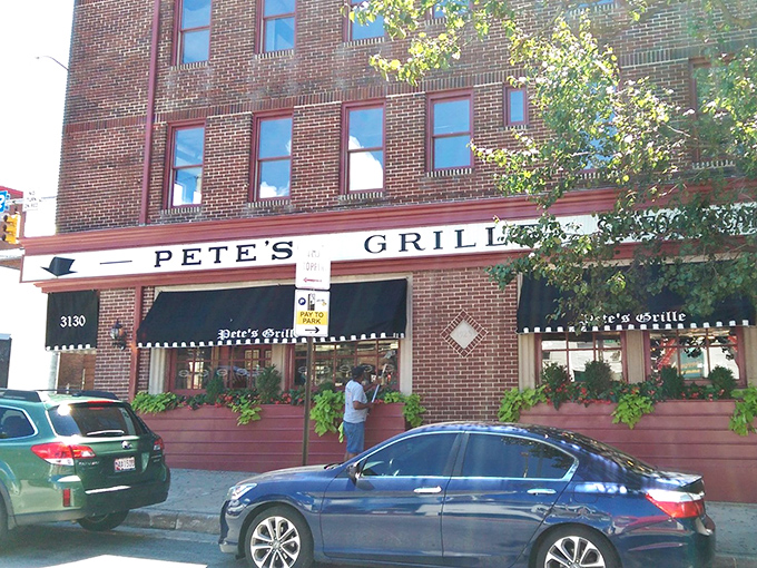 Pete's Grille (exterior with cars): "The kind of place where your coffee cup never sees empty and the hash browns are worth setting your alarm for."
