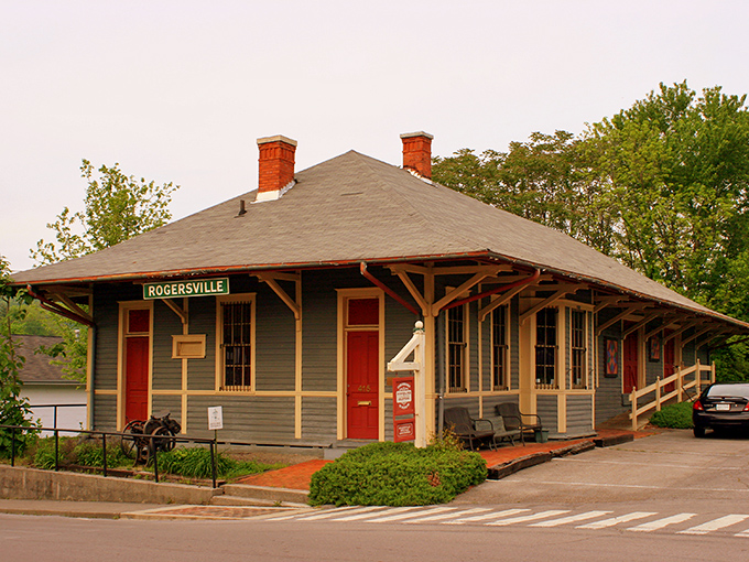 The historic train depot evokes memories of steam whistles and adventure, now serving as a charming reminder.