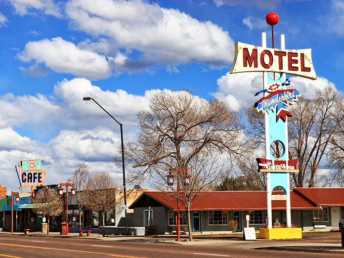 The Thunderbird Motel sign stands as a colorful reminder of Show Low's Route 66-adjacent charm, where vintage vibes meet modern comfort.