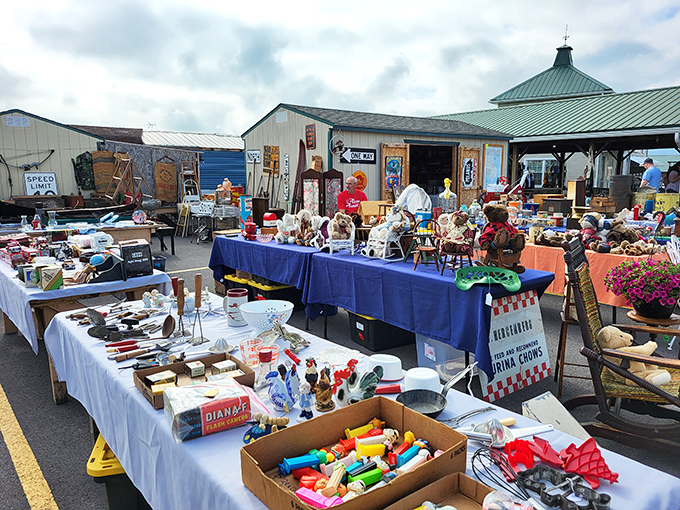 Table after glorious table of yesterday's treasures! That rainbow box of Pez dispensers is childhood nostalgia you can actually take home.