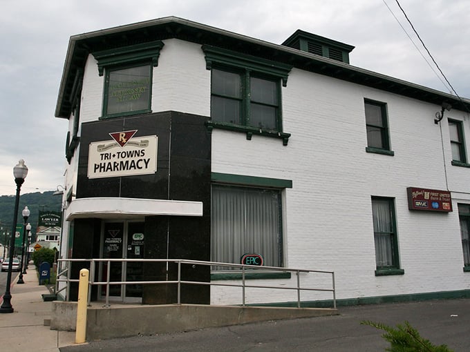 The historic Tri-Towns Pharmacy stands proudly in Westernport, blending small-town charm with a touch of nostalgia along Maryland&rsquo;s scenic streets.