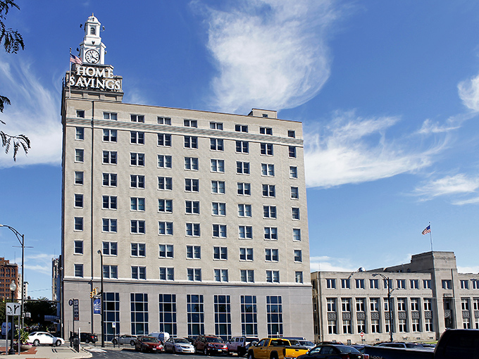 The Home Savings building towers over Youngstown like a beacon of hope for budget-minded retirees seeking urban charm.
