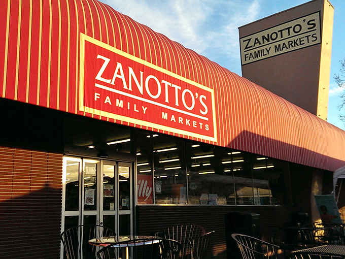Zanotto's Family Market: Where sandwich dreams and grocery lists happily collide under that iconic red-striped canopy.