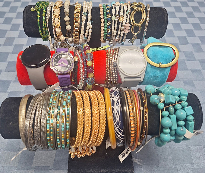 Jewelry display that would make a magpie swoon. One person's "too much" becomes another's "just enough" at prices that feel like highway robbery.