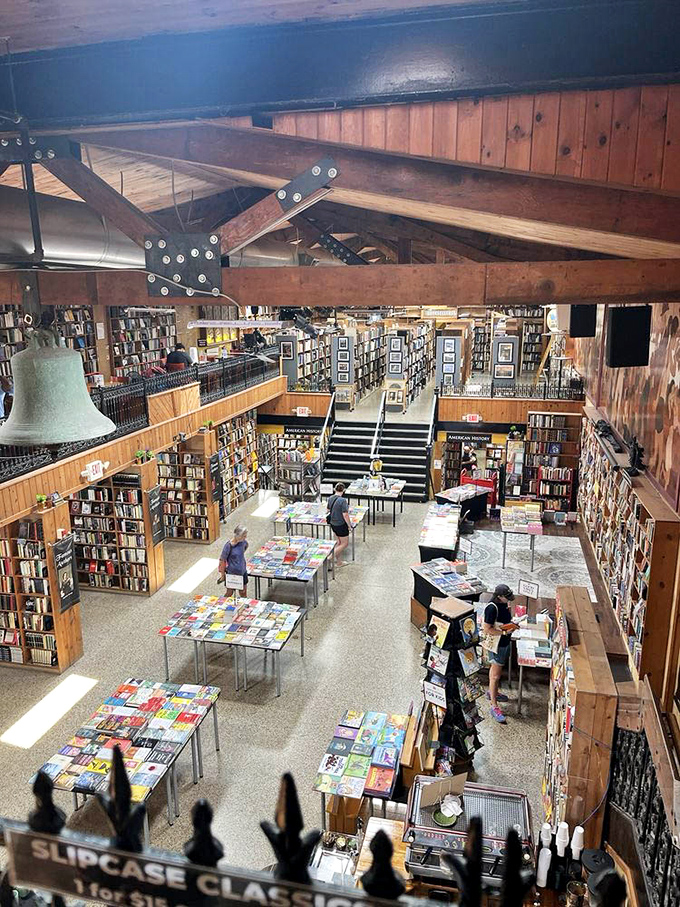 From this bird's-eye view, you can almost hear the whispered conversations between books as readers navigate the labyrinth below.