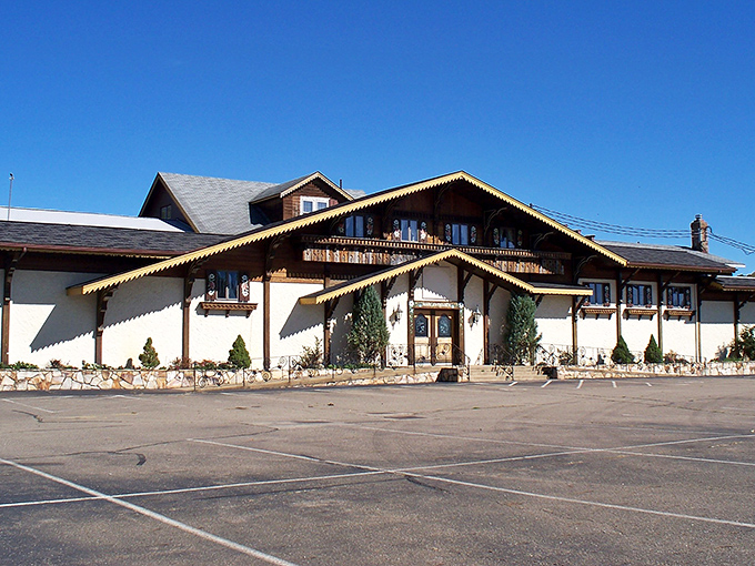 The Alpine Hills Restaurant welcomes visitors with Swiss-inspired charm. Like finding a European chalet that somehow landed in Ohio's countryside. 