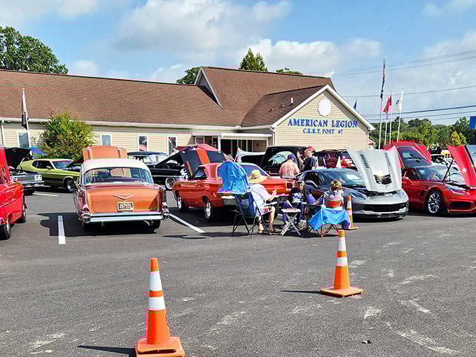 Classic cars and community spirit on display at the American Legion. These aren't just vehicles; they're rolling time capsules of American craftsmanship.