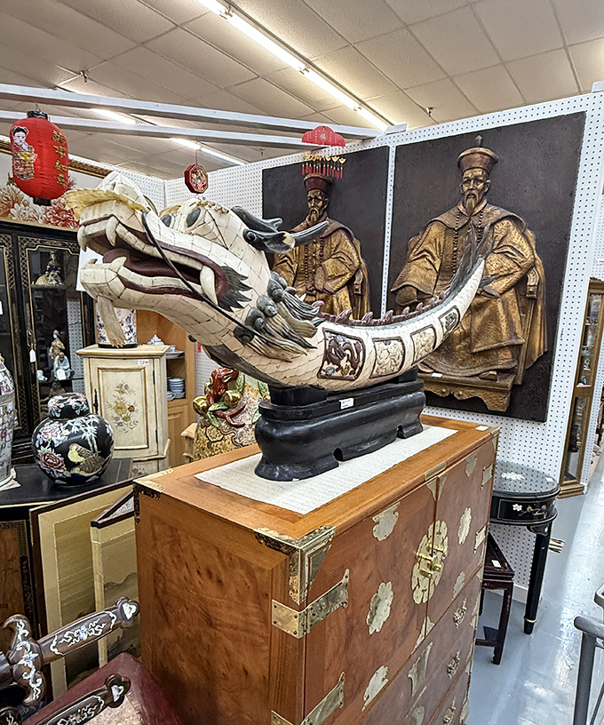 Not your average home decor! This elaborate dragon boat sculpture proves that yesterday's extravagance makes today's mass-produced items look positively boring.