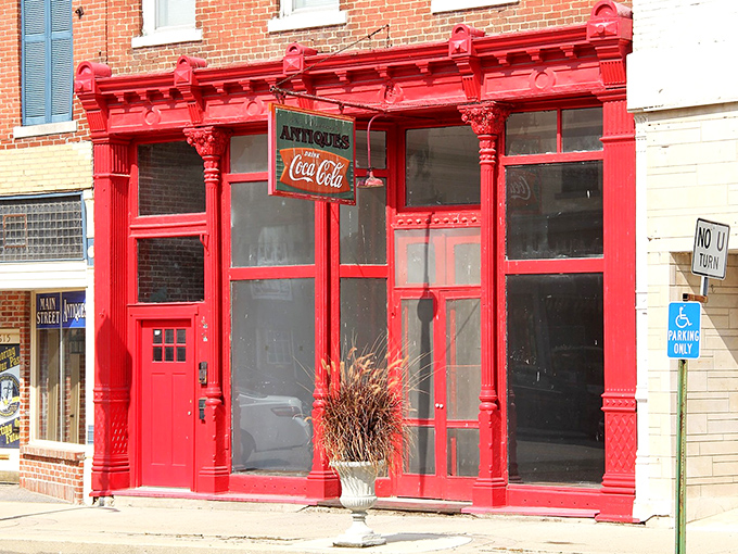 That brilliant red storefront isn't just eye-catching&mdash;it's a siren call to treasure hunters seeking vintage Americana and Coca-Cola memorabilia.