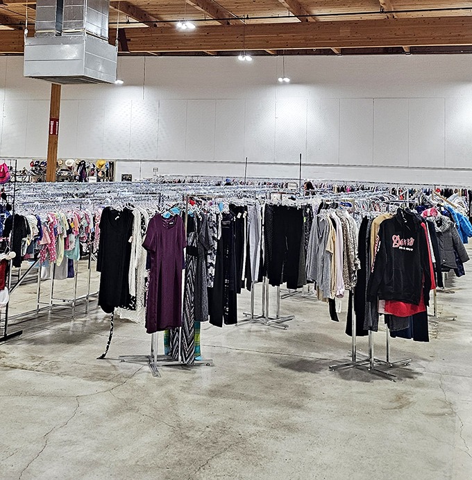 The clothing section stretches like an endless horizon of fashion possibilities&mdash;yesterday's trends waiting for tomorrow's creative styling.