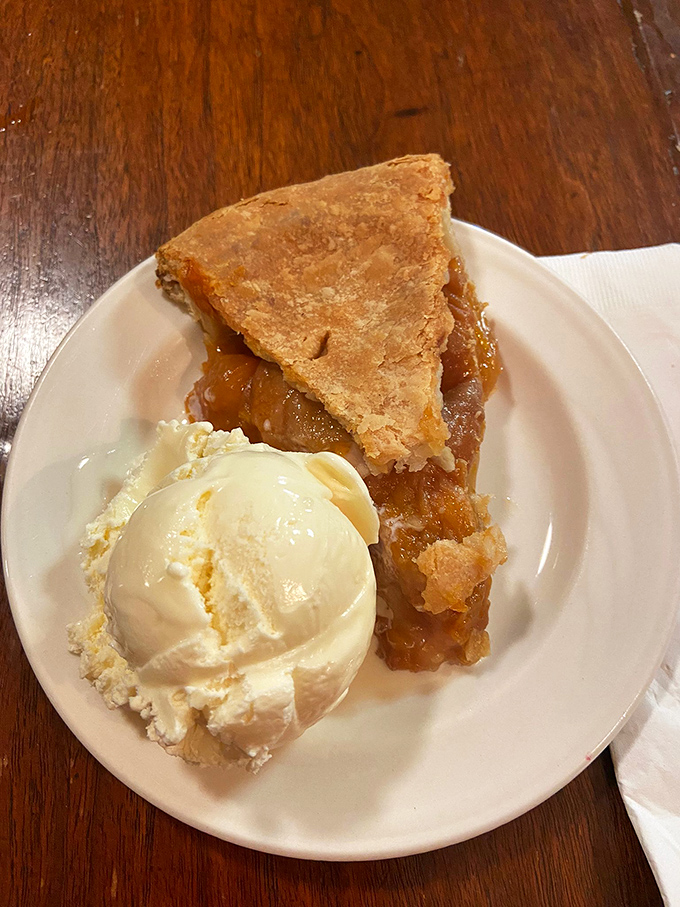 Apple pie and ice cream: the Fred Astaire and Ginger Rogers of dessert pairings, dancing together in perfect harmony on this humble white plate.