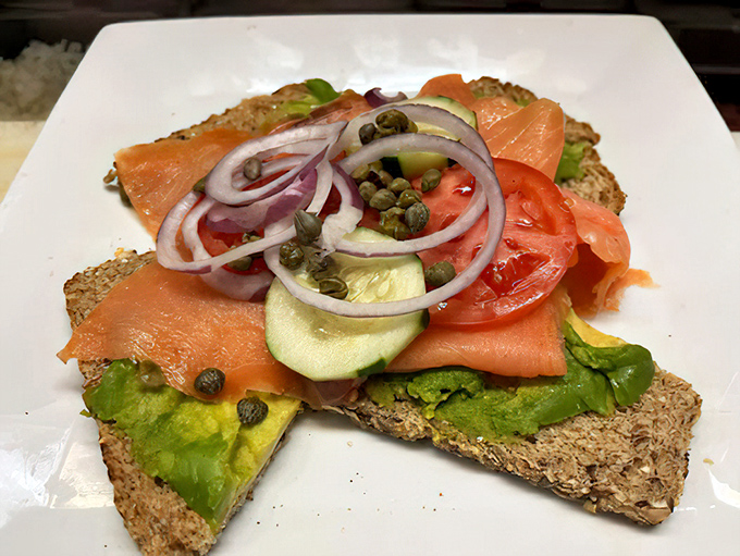 Avocado toast that would make millennials sell their smartphones. The salmon and capers elevate this from trendy to timeless.