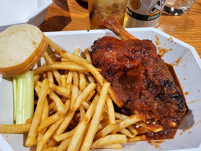 The BBQ chicken that launched a thousand road trips &ndash; crispy, saucy perfection on a plate.