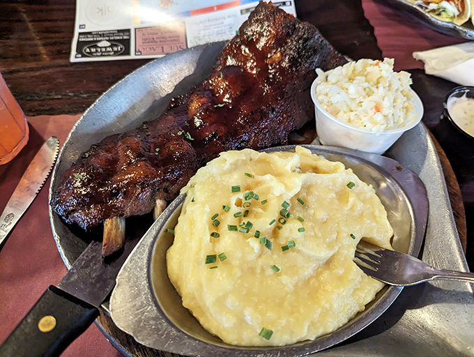 Fall-off-the-bone ribs that don't just whisper "eat me"&mdash;they perform a full Broadway musical number. Those mashed potatoes deserve their own standing ovation.