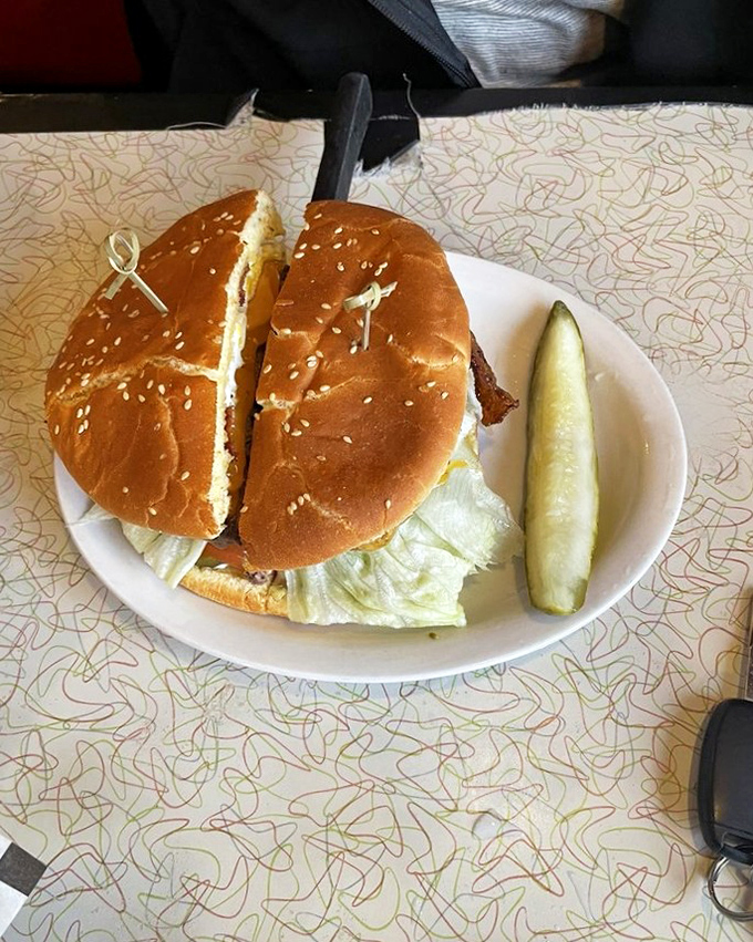 The bacon cheeseburger and pickle&mdash;a duo more iconic than Batman and Robin, but significantly more satisfying after a long day.