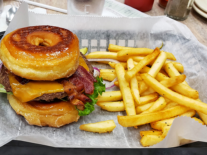 When donuts meet burgers, magic happens. This isn't just breakfast or lunch &ndash; it's an edible work of art that defies categorization.