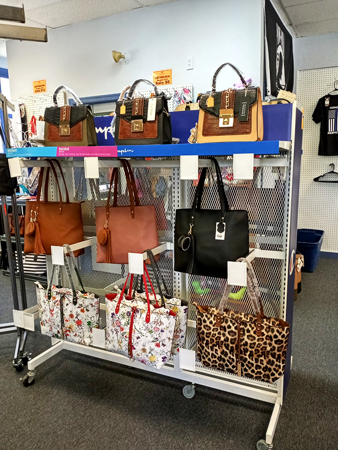Handbag heaven awaits the discerning shopper. From leopard print totes to structured satchels, your next statement accessory is hanging in plain sight.