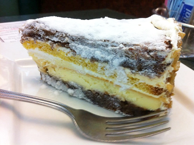 Layer upon heavenly layer of this baklava tells a sweet story that ends with you contemplating ordering a second slice.