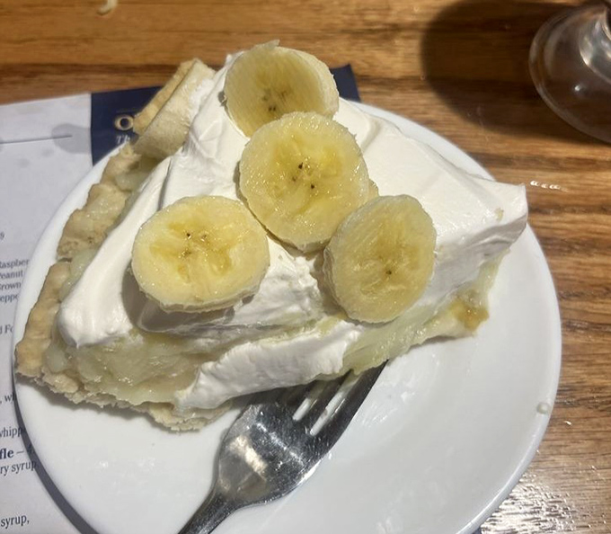 Banana cream pie that makes you wonder why anyone bothers with birthday cake. Those fresh banana slices are just showing off.