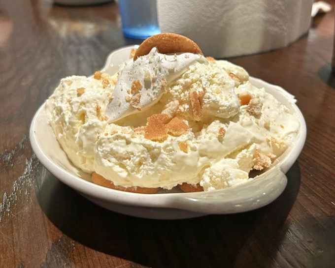 Cloud-like whipped cream crowns this banana pudding like a halo. Comfort food that transcends to spiritual experience with every spoonful.