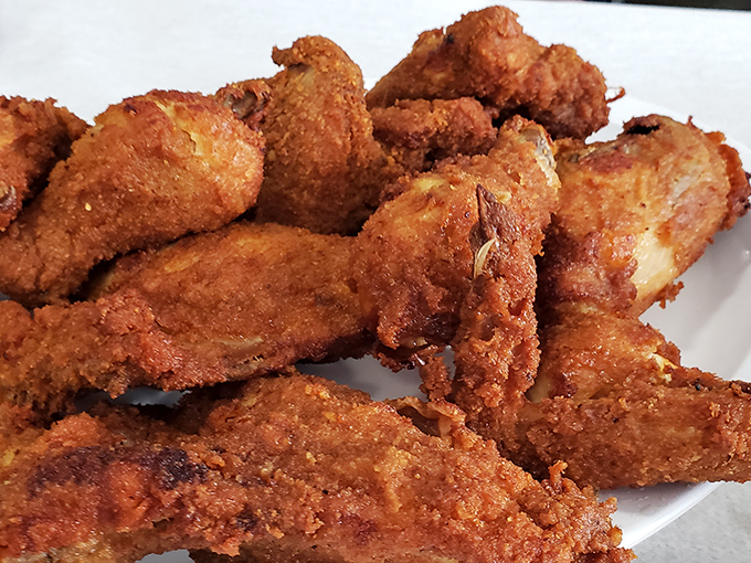 The legendary Barberton chicken: where crispy coating meets juicy perfection in fried harmony.