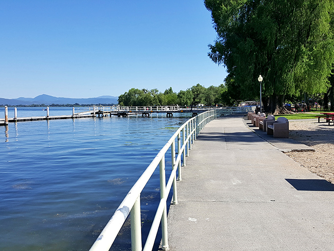 A peaceful lakeside promenade where you can actually hear yourself think—a luxury that doesn't come with a luxury price tag.